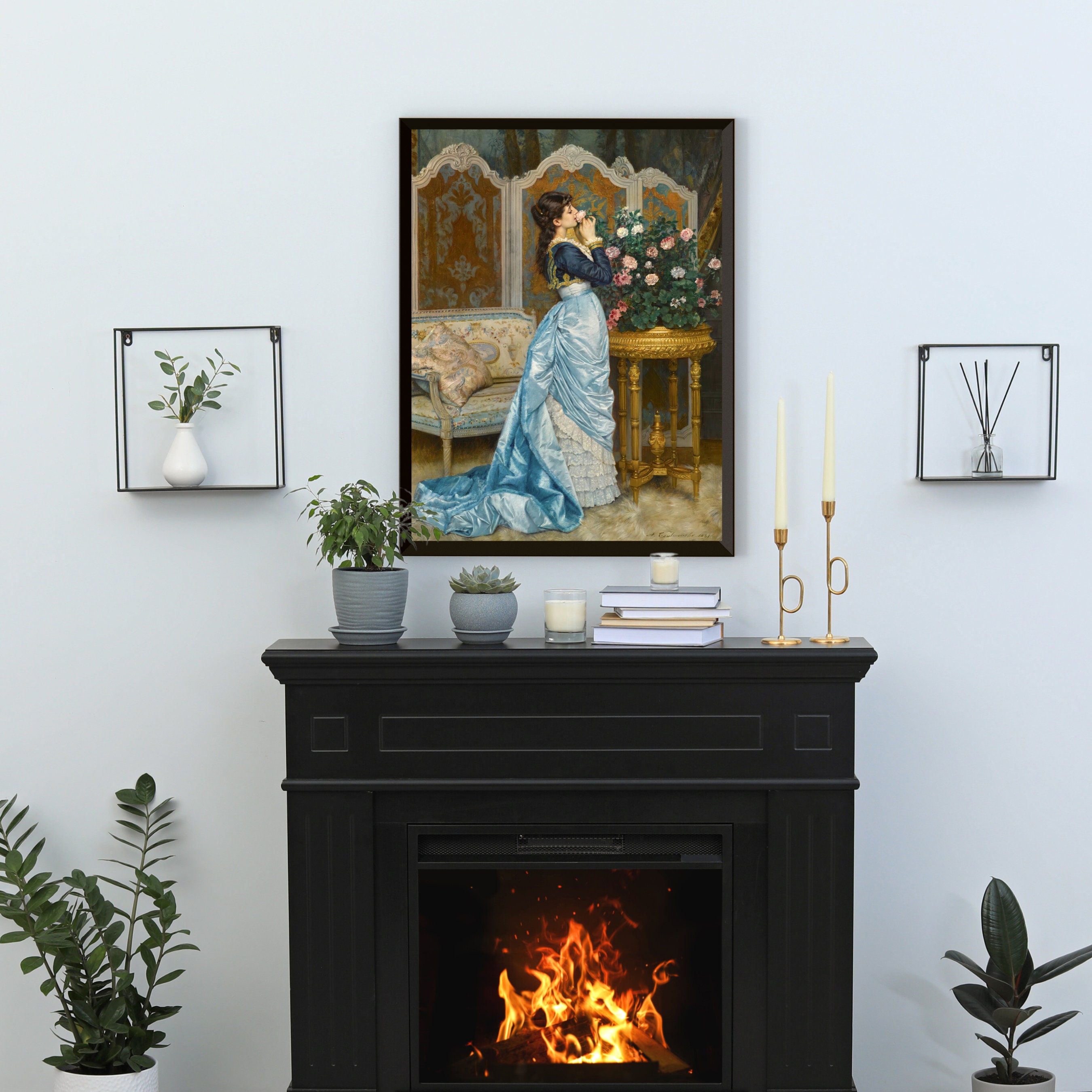 Vintage Woman Smelling Roses Wall Art, Digital Download Feminist Art ...