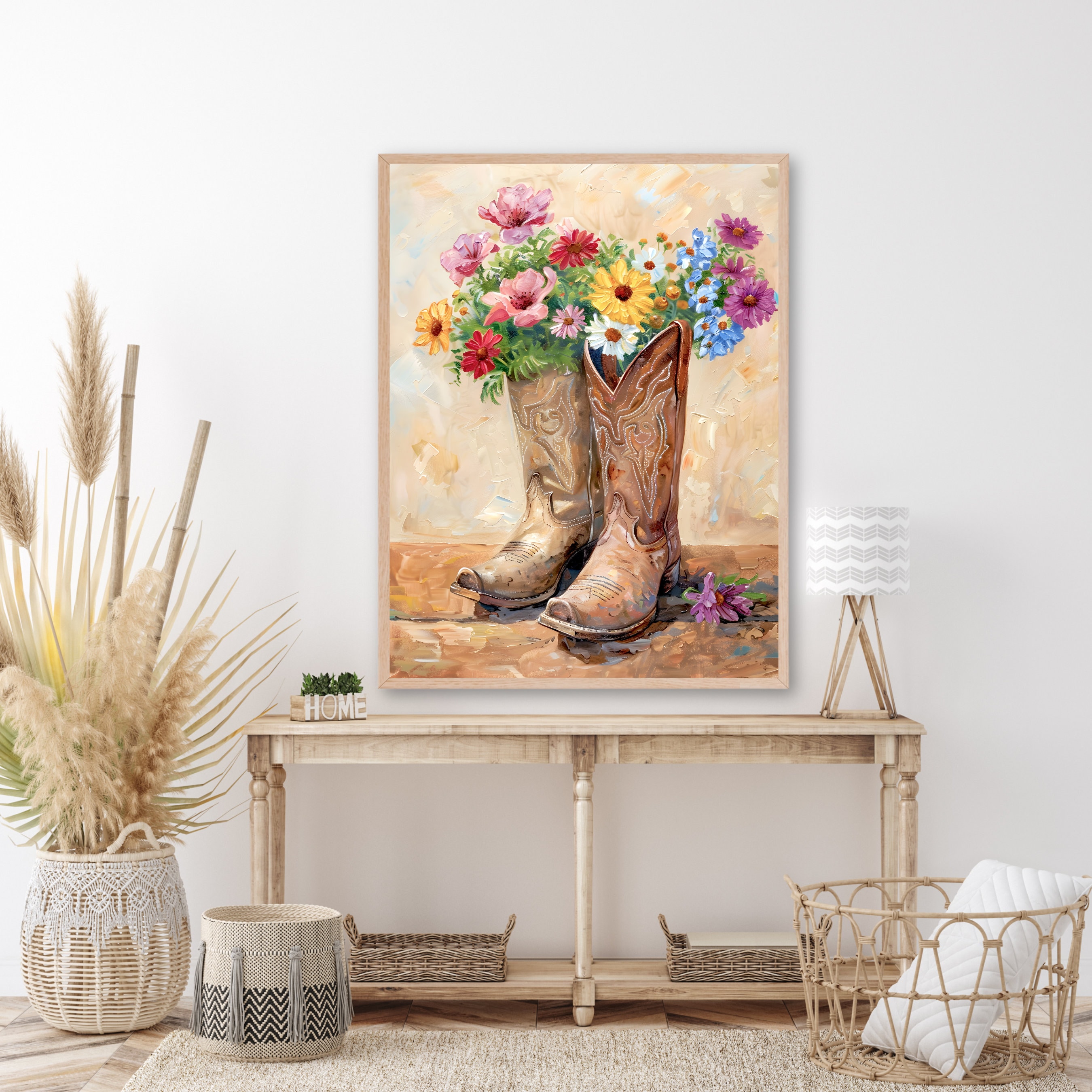 Cowgirl Boot With Flowers Painting, Digital Download Retro Western ...