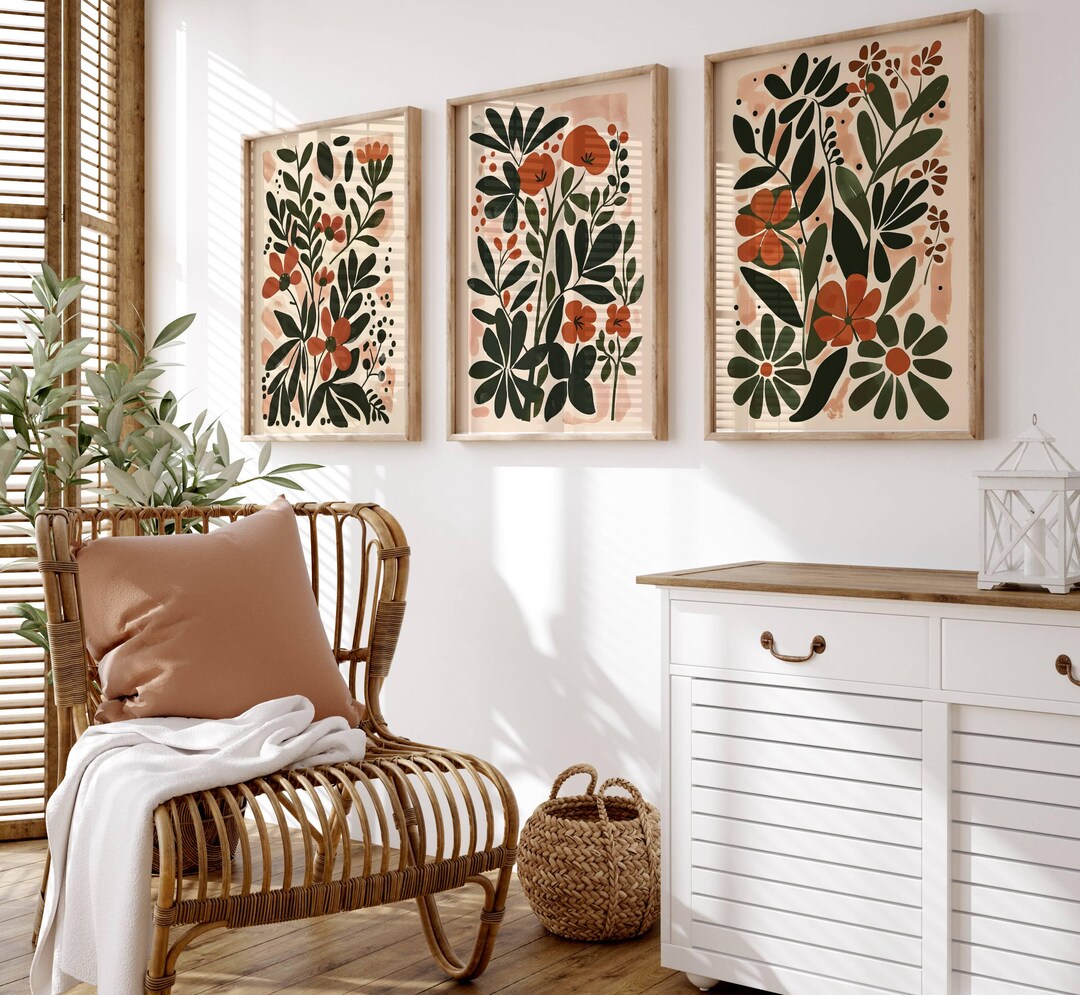 Boho Flower Wall Art, Digital Download Artful Boho Flower Art Print Set ...