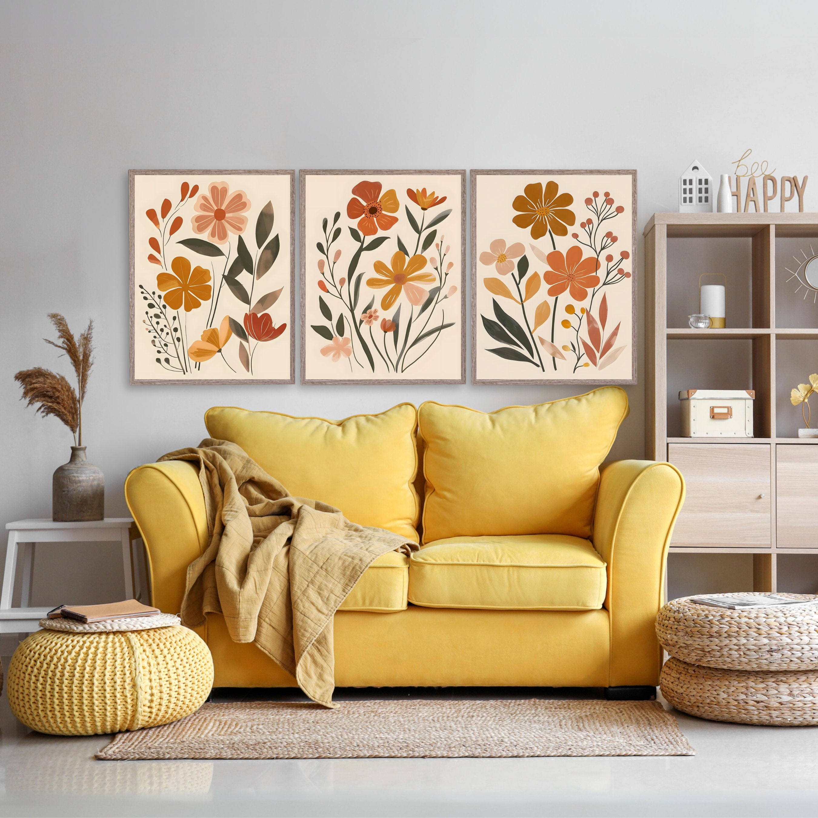 Midcentury Modern Boho Flower Wall Art, Digital Download MCM Flower ...