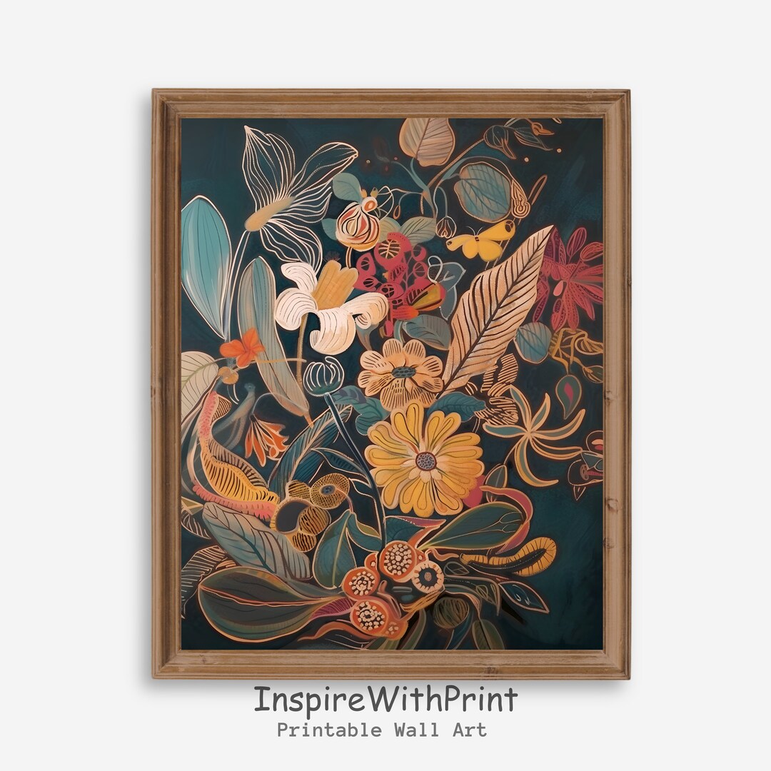 Midcentury Modern Boho Flower Bouquet Wall Art, Digital Download MCM ...