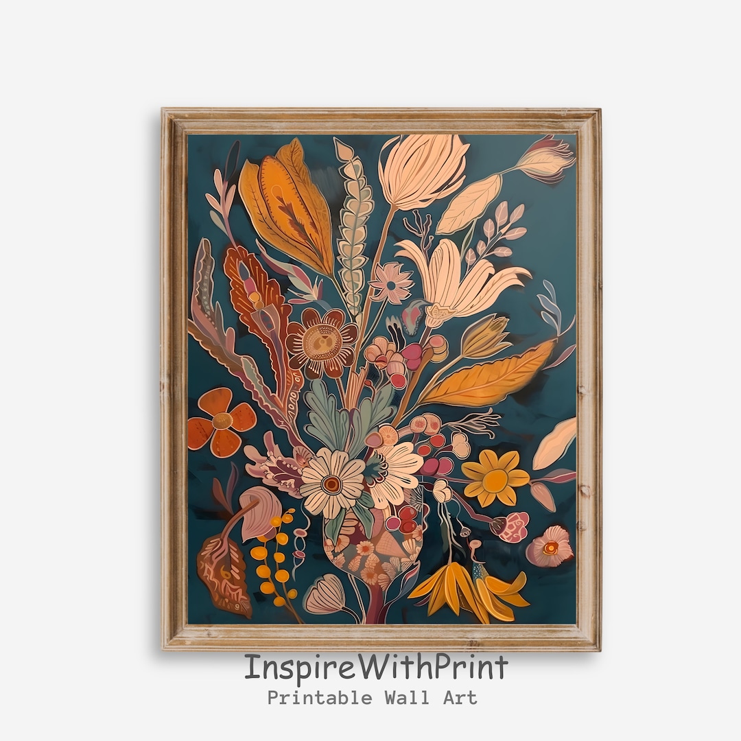 Midcentury Modern Boho Flowers Bouquet Wall Art, Digital Download MCM ...