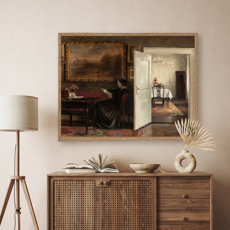 Vintage Woman Reading Portrait Painting, Digital Download Antique ...