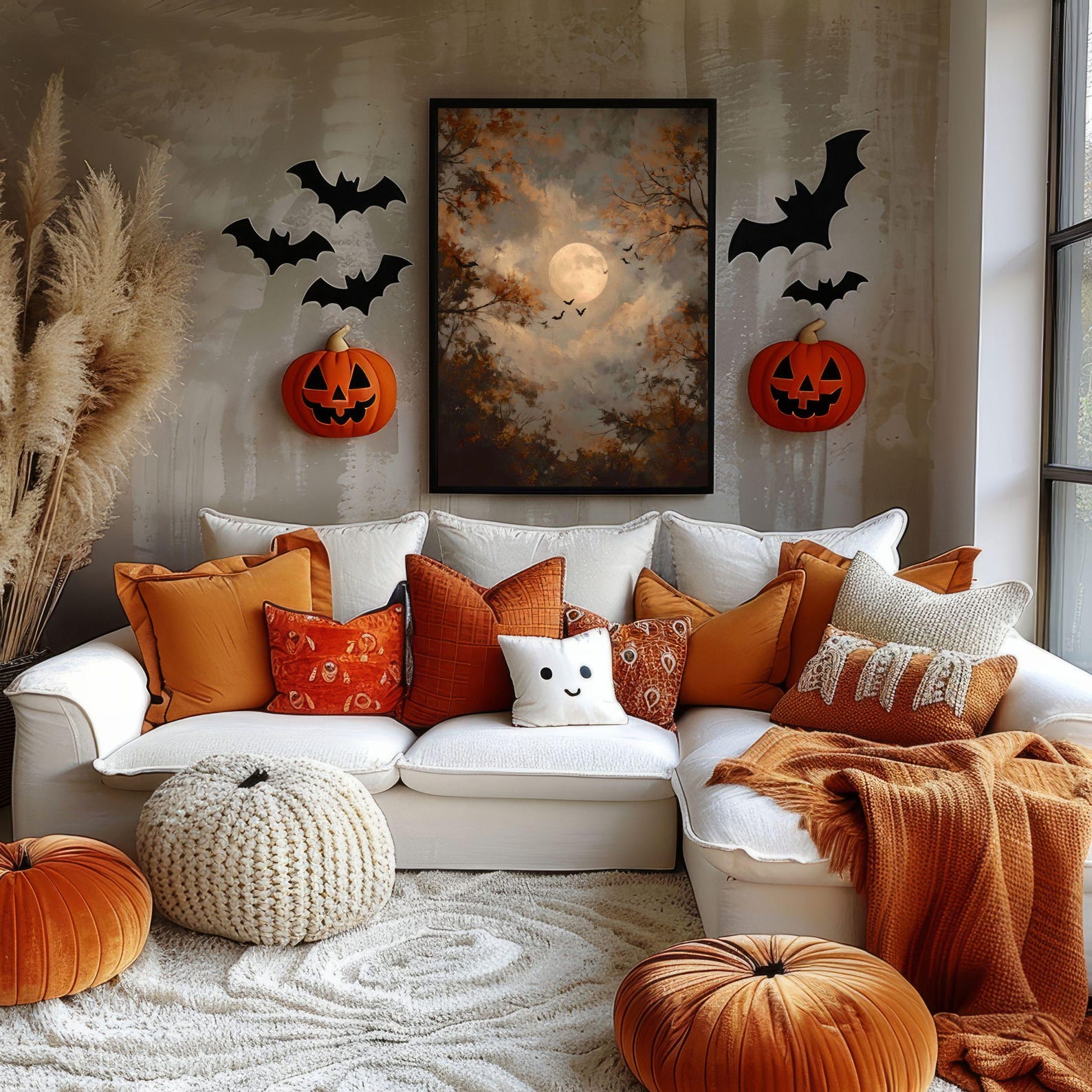 Spooky Halloween Full Moon Print, Moody Moon Art, Haunted Halloween ...