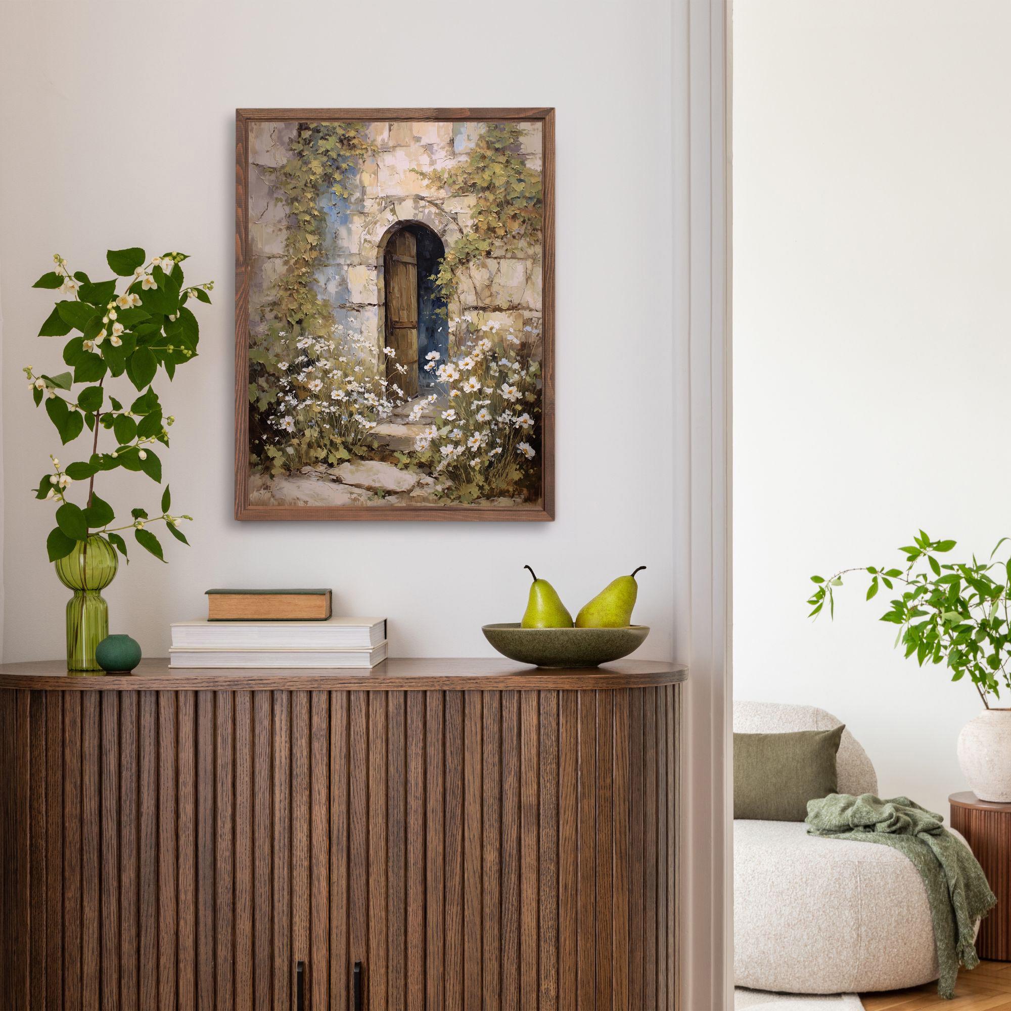 Romantic Stone Cottage Door Printable Art, Vintage European Garden Wall ...