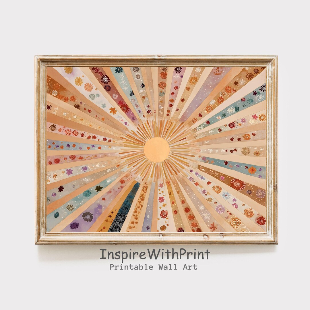 Boho Sun Print, Horizontal Sun Art Printable Abstract Sunrise Print ...