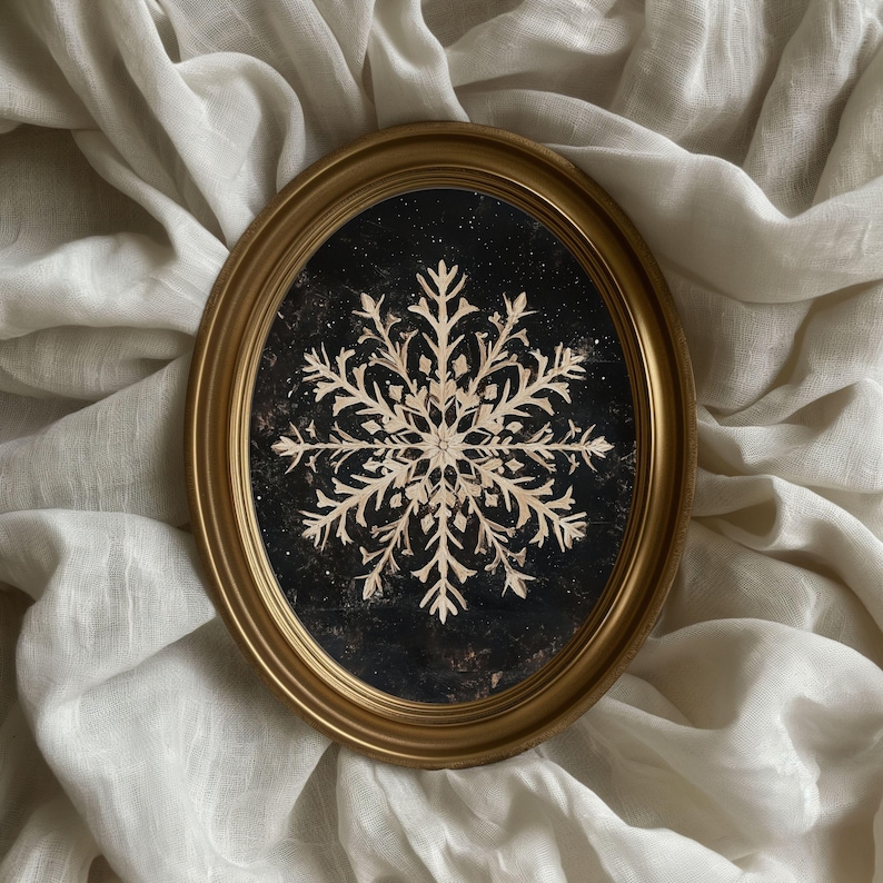 Rustic Christmas Snowflake Art Set of 12, Vintage Winter Festive ...