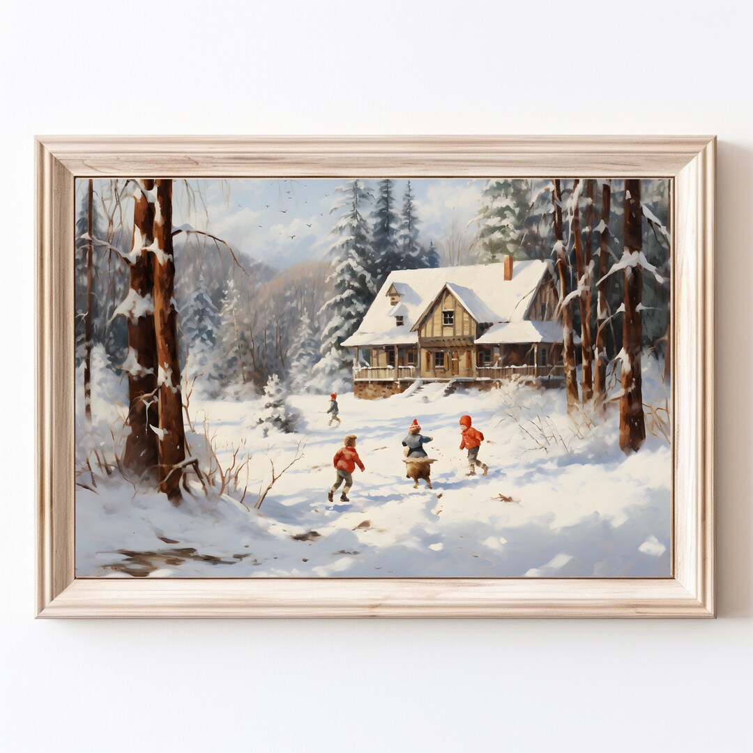 Nostalgic Winter Joy: Digital Download Vintage Scene With Kid - Etsy