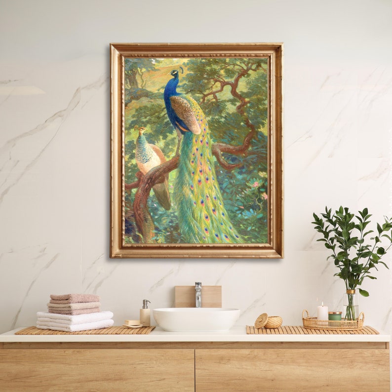 Vintage Peacock Painting, Digital Download Peacock Print, Nature Wall ...