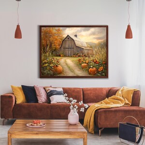 Farmhouse Pumpkin Barn Wall Art, Moody Fall Barn Print, Rustic Fall Art ...