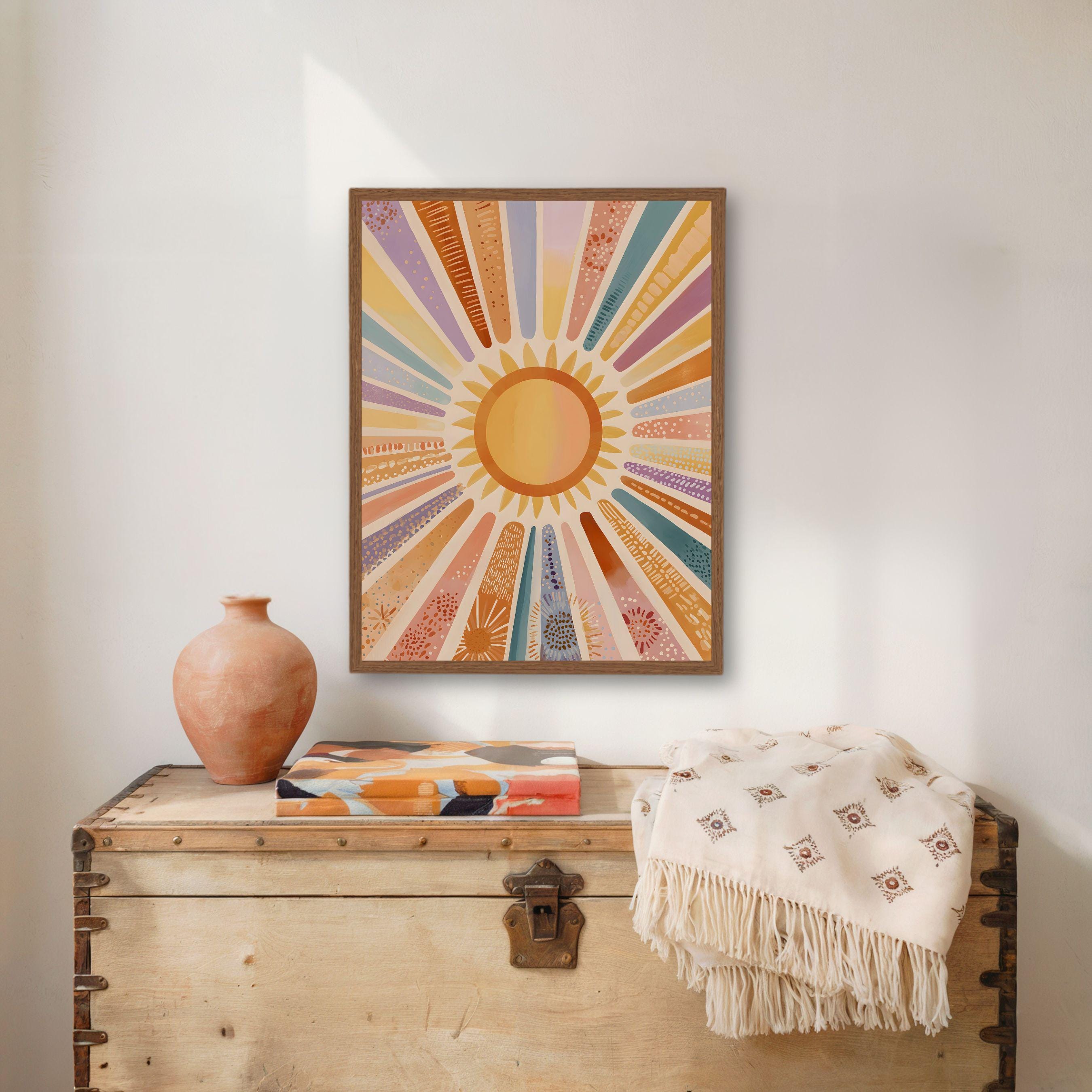 Boho Sun Print, Colorful Boho Sun Wall Art Printable Abstract Sunrise ...