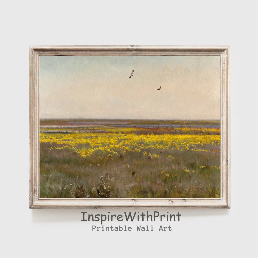 Yellow Flower Field Print, Digital Download Spring Field Art, Moody ...