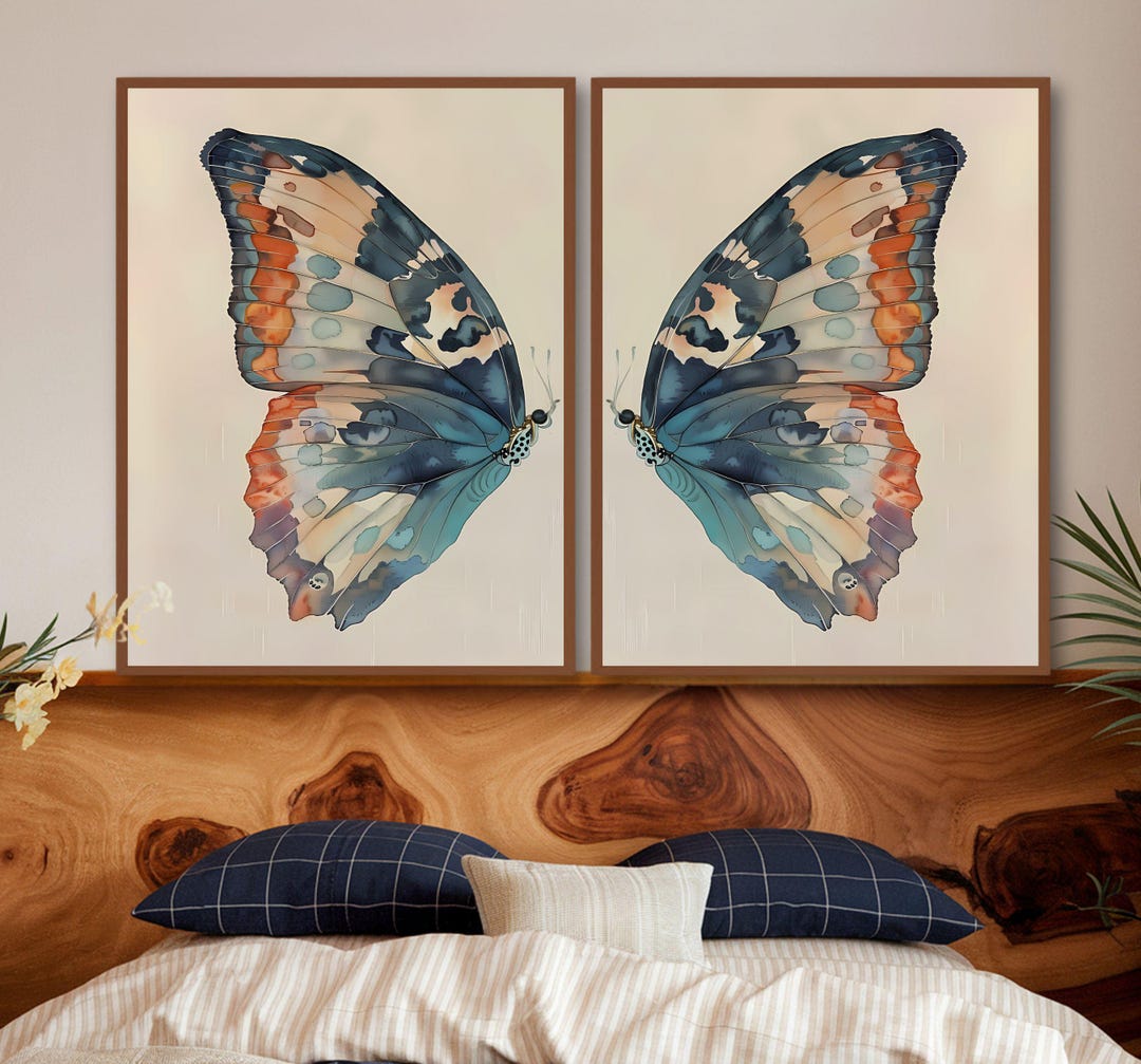 Vintage Butterfly Wing Wall Art Set of 2, Boho Butterfly Printable ...