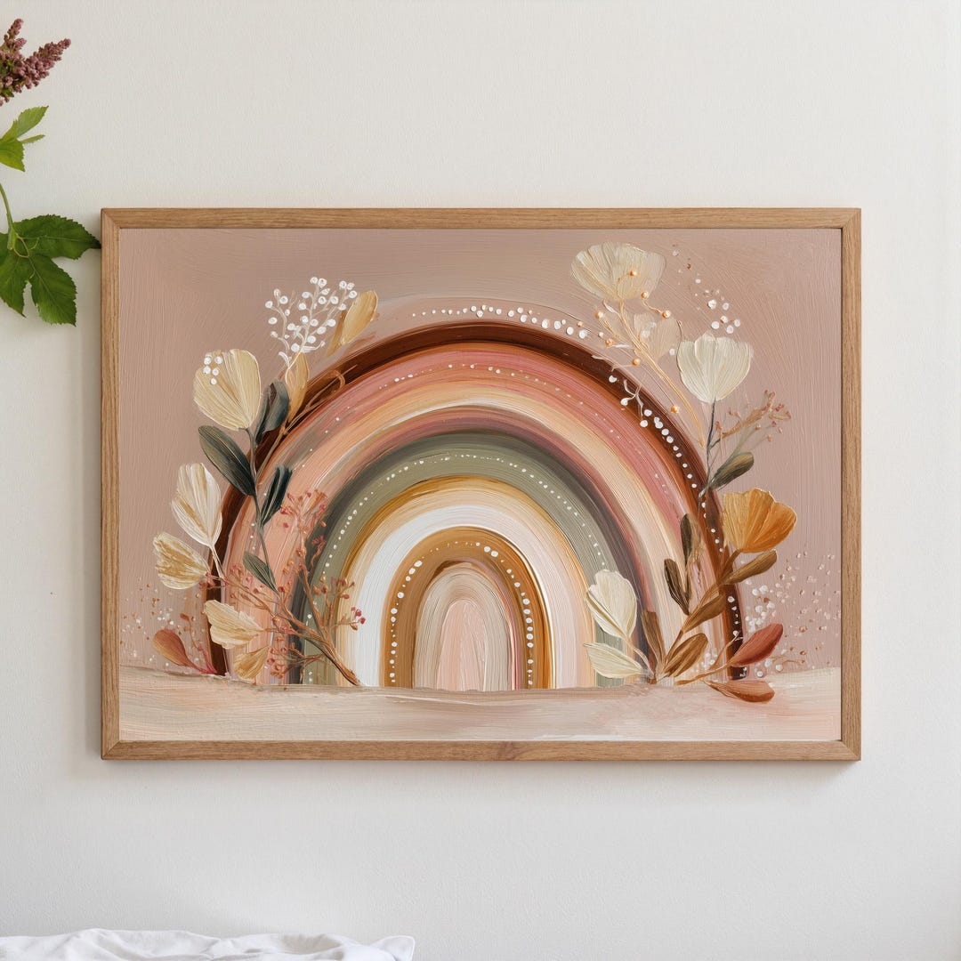 Neutral Boho Rainbow Wall Art, Earth Tone Botanical Rainbow Print ...