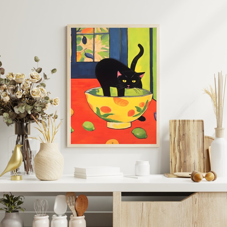 Henri Matisse Cat Print With Fruit Bowl ,digital Download Black Cat Art ...