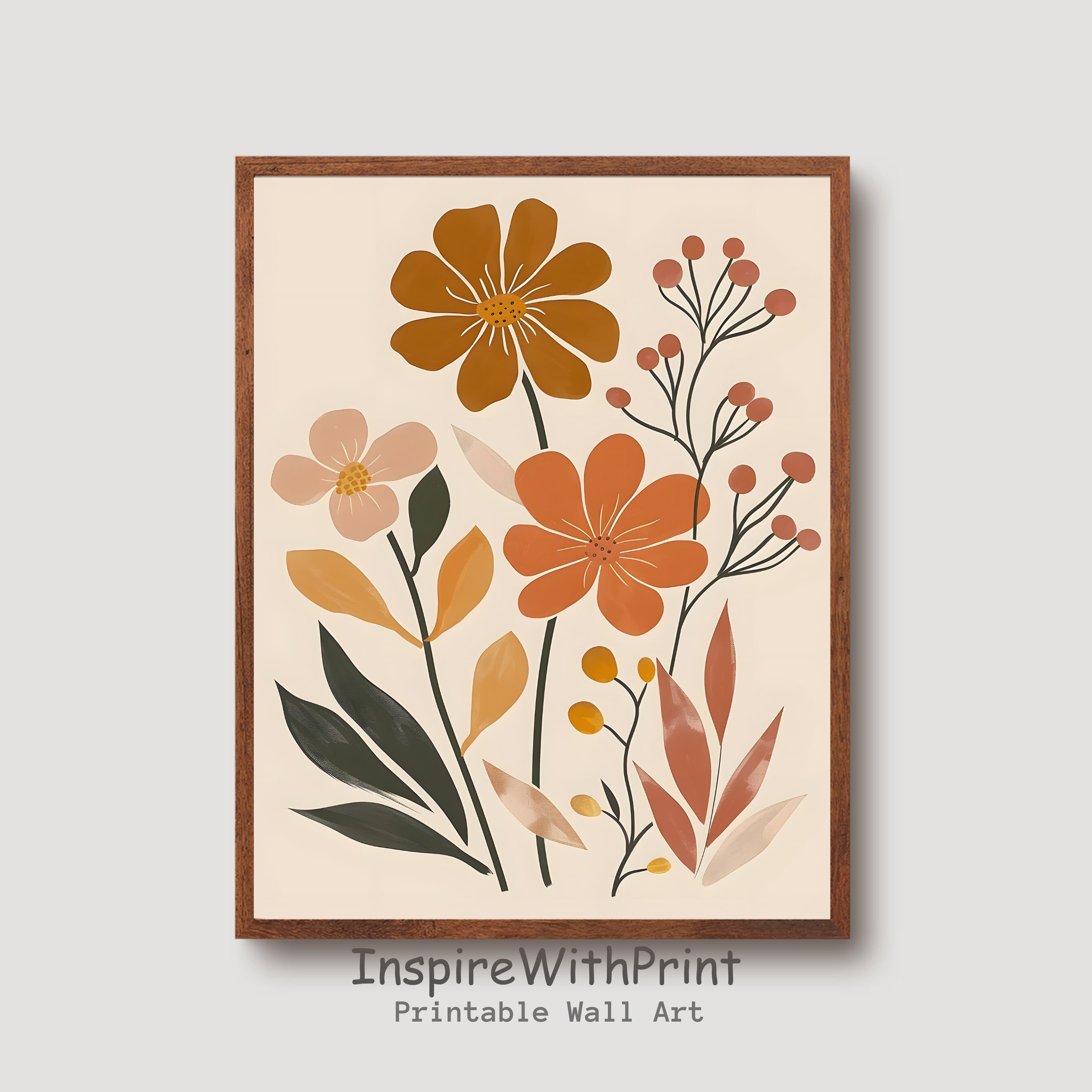 Midcentury Modern Boho Flower Wall Art, Digital Download MCM Flower ...