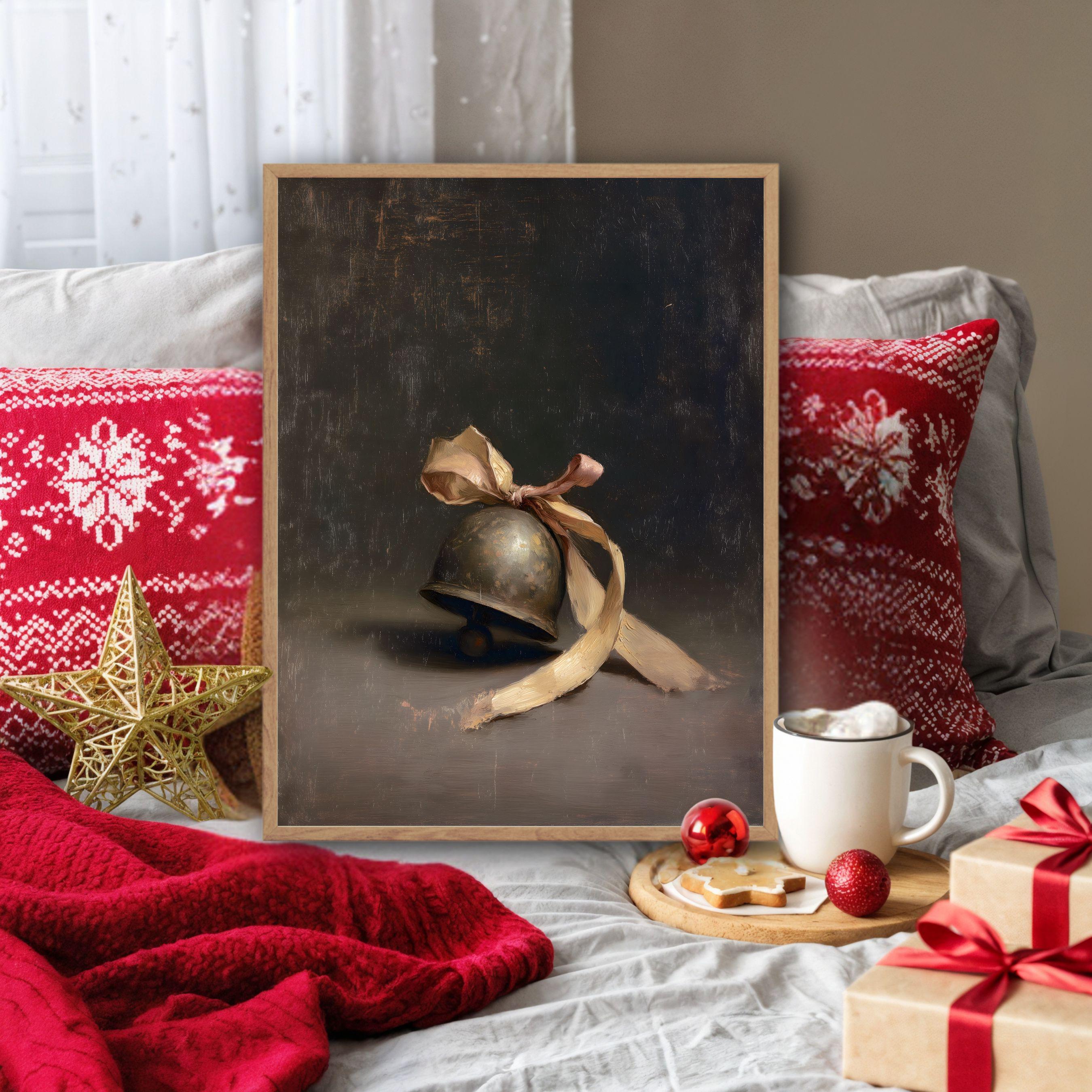 Dark Christmas Bell Print, Rustic Christmas Printable Cozy Holiday Wall ...