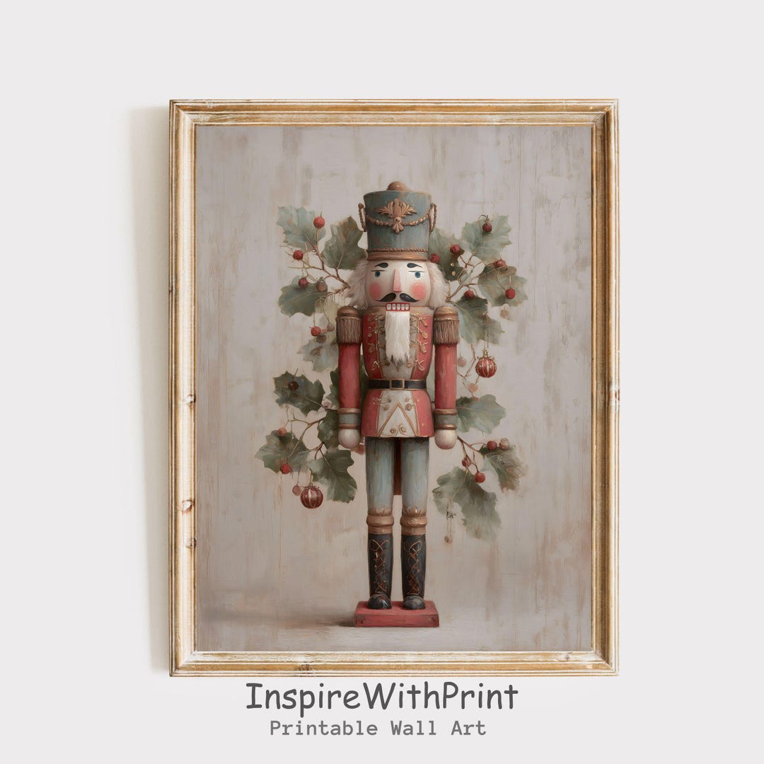 Moody Christmas Nutcracker Print, Cozy Winter Nutcracker Painting ...