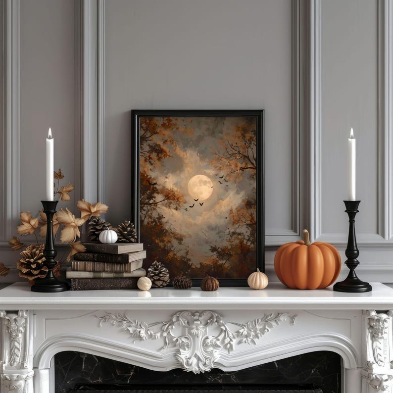 Spooky Halloween Full Moon Print, Moody Moon Art, Haunted Halloween ...