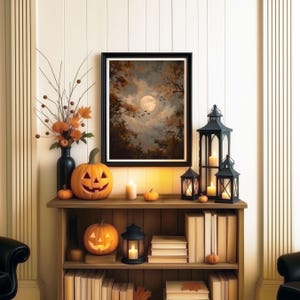 Spooky Halloween Full Moon Print, Moody Moon Art, Haunted Halloween ...