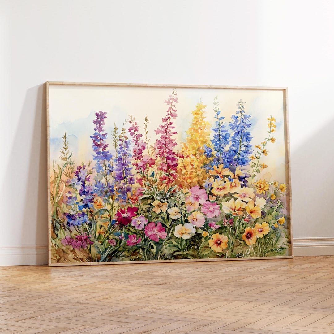 English Flower Garden Painting, Cottage Spring Flower Landscape Art ...