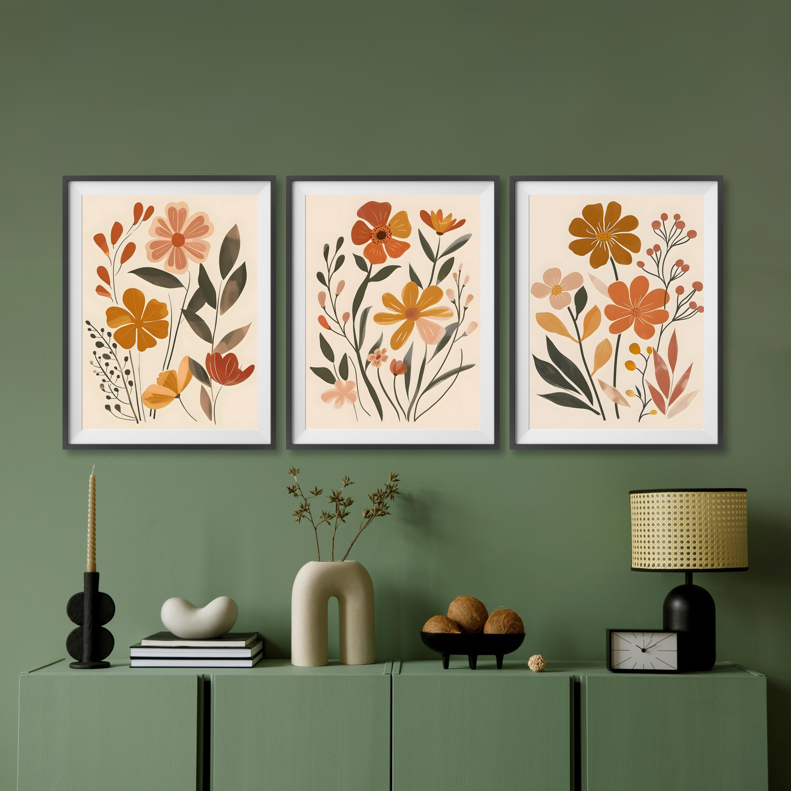 Midcentury Modern Boho Flower Wall Art, Digital Download MCM Flower ...