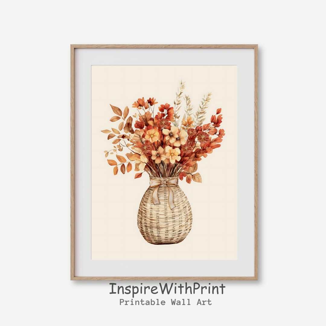 Fall Flowers Basket Wall Art, Autumn Floral Art Print, Fall Botanical ...