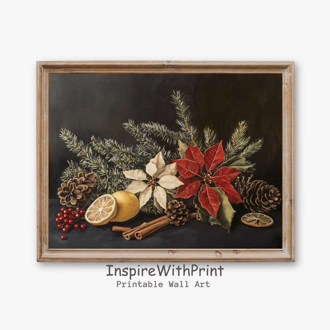 Vintage Christmas Botanical Print, Christmas Printable Wall Art ...