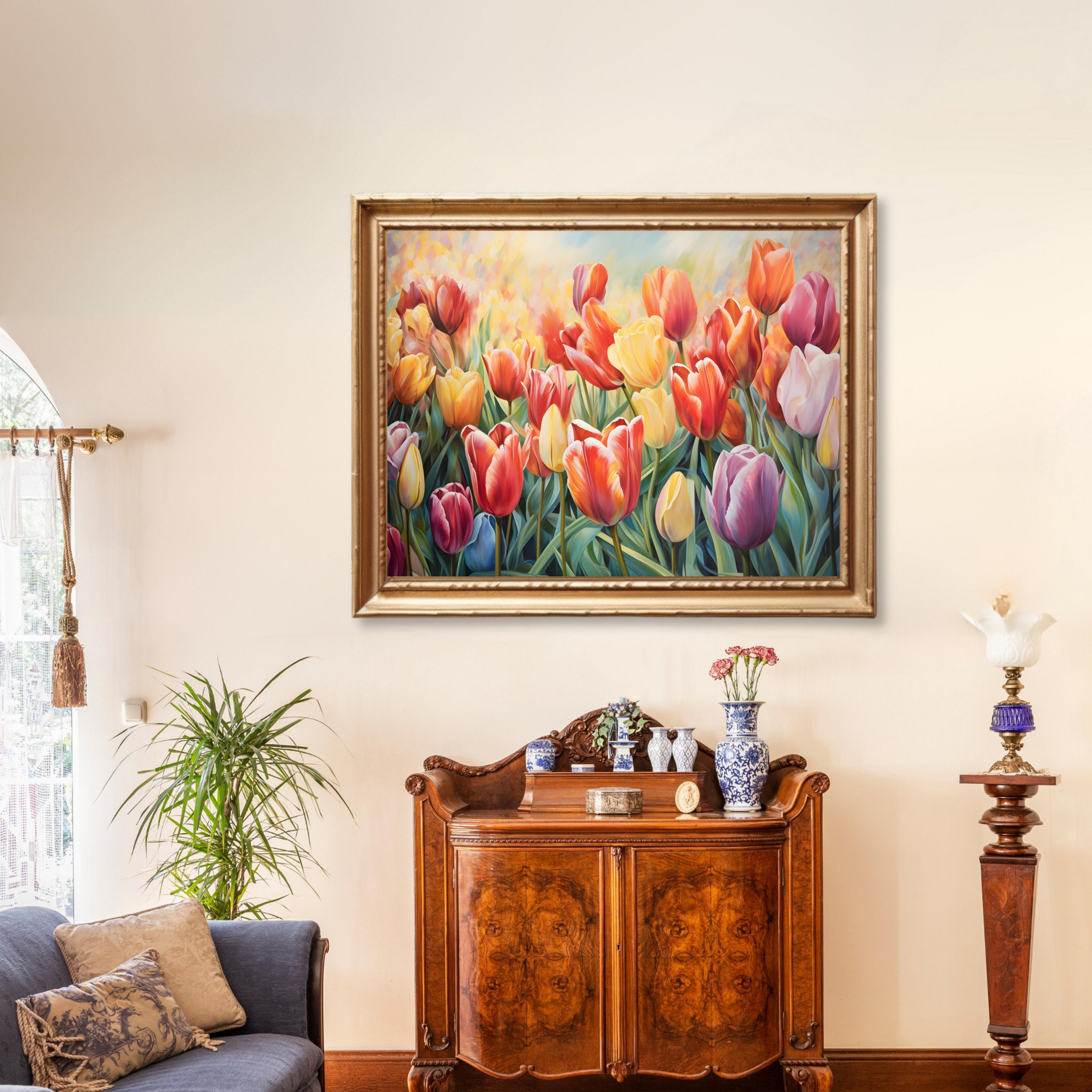 Colorful Tulip Garden Painting, Digital Download Tulip Prints, Spring ...