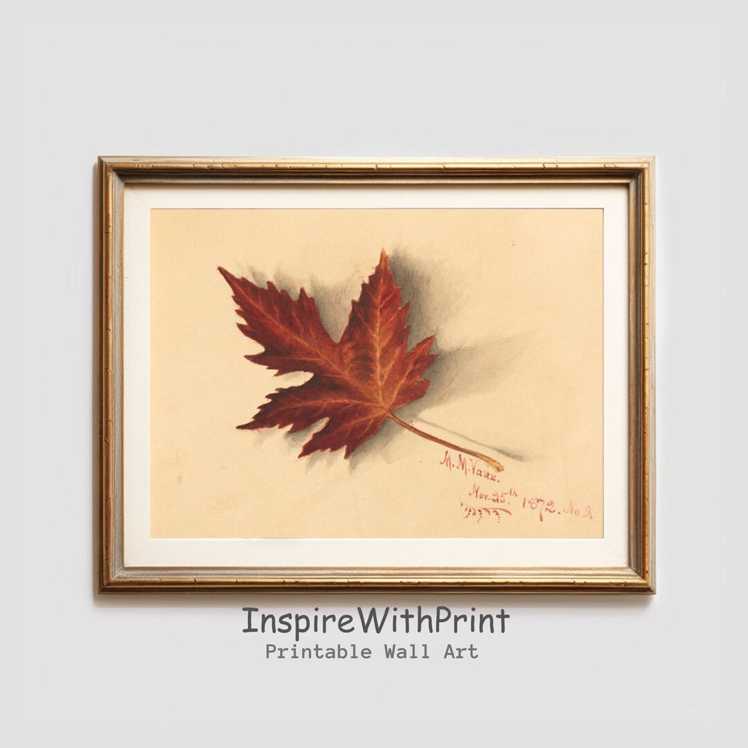 Vintage Fall Leaf Wall Art, Neutral Rustic Autumn Print, Maple Leaf ...