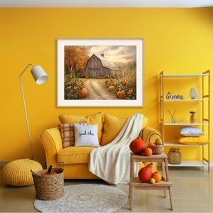 Farmhouse Pumpkin Barn Wall Art, Moody Fall Barn Print, Rustic Fall Art ...