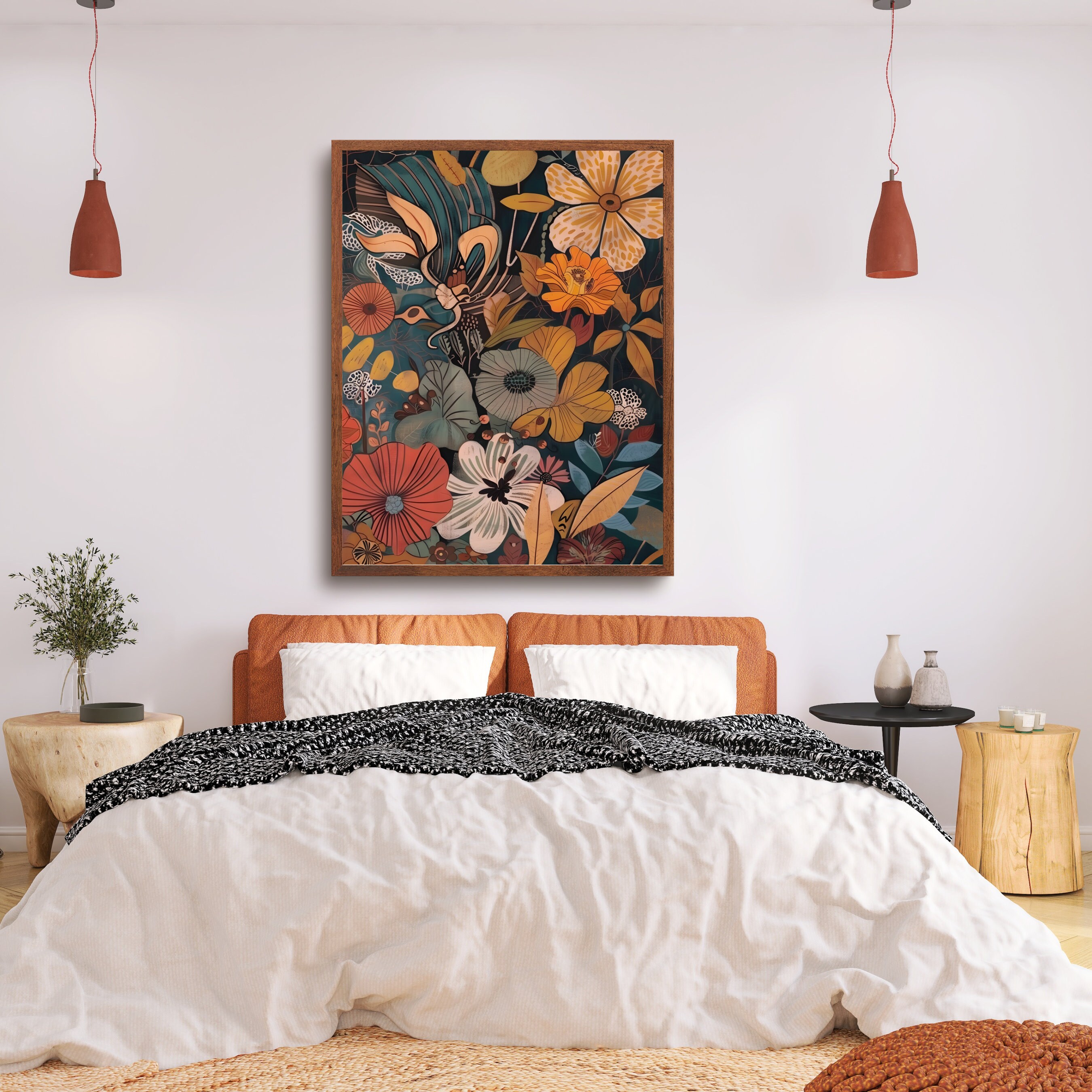 Midcentury Modern Boho Flowers Bouquet Wall Art, Digital Download MCM ...