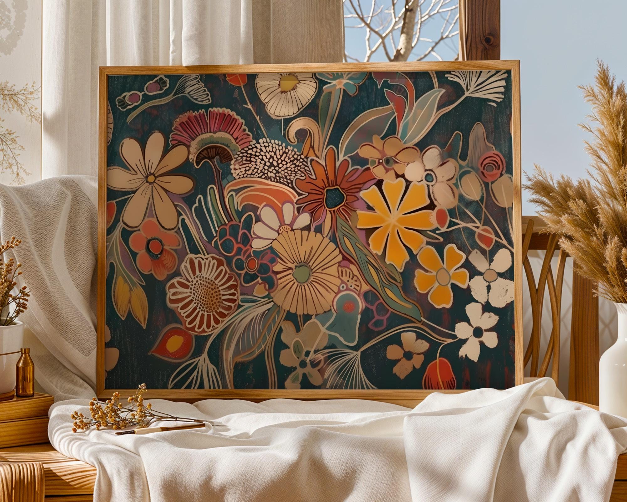 Midcentury Modern Boho Flower Bouquet Wall Art, Digital Download MCM ...