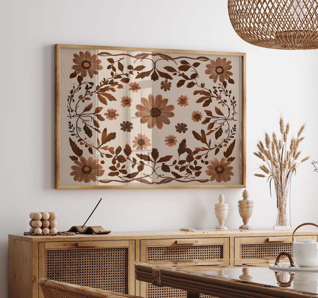 Boho Floral Botanical Printable Wall Art, Brown Neutral Floral Print ...
