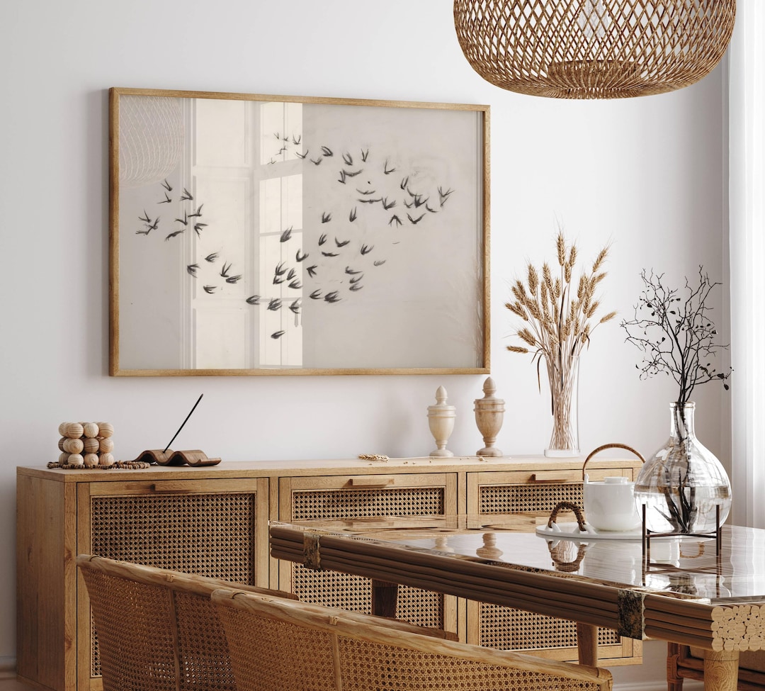 Bird Flock Wall Art, Flock of Birds Print, Birds Sketch Drawing, Flying ...