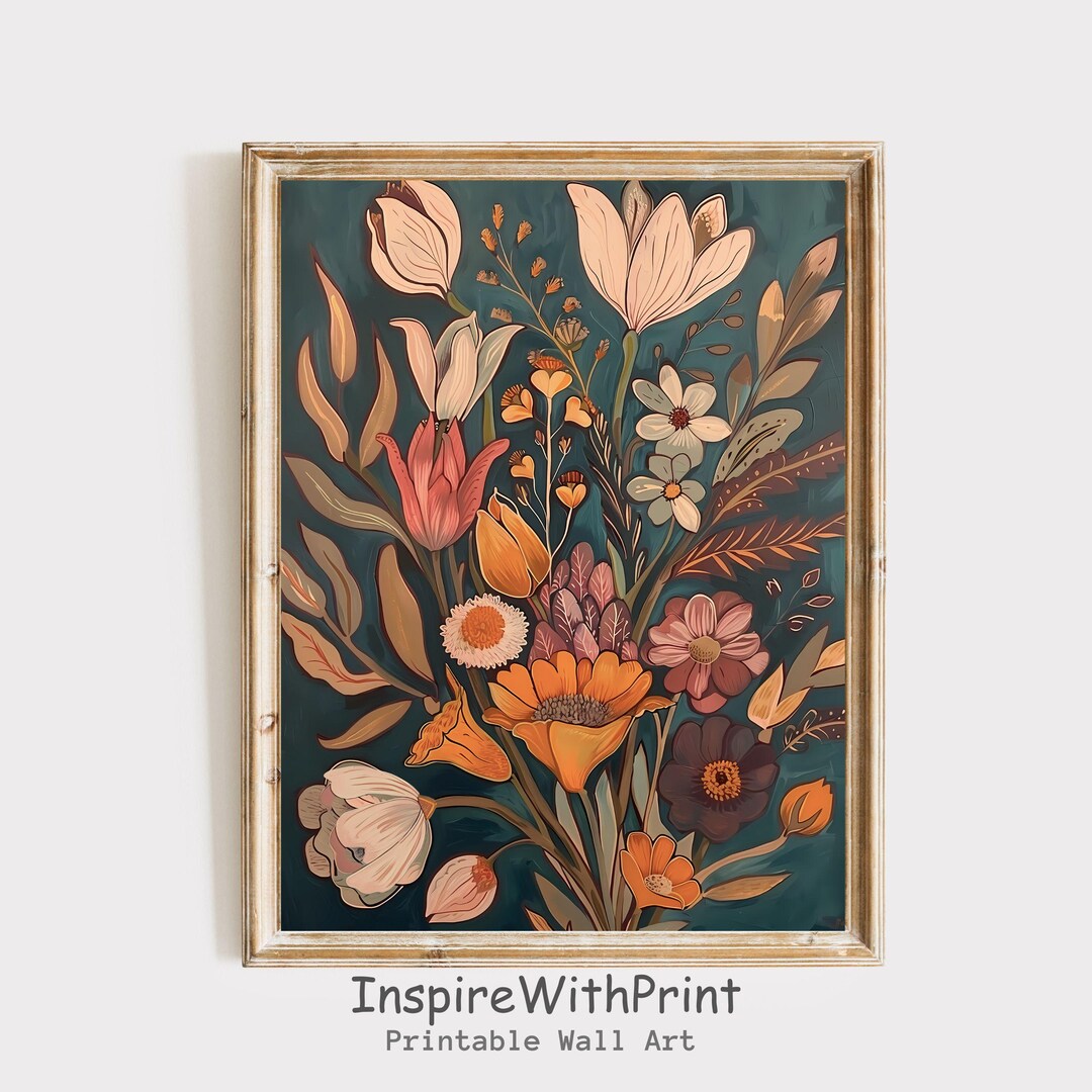 Midcentury Modern Boho Flower Bouquet Wall Art, Wildflowers Print, MCM ...