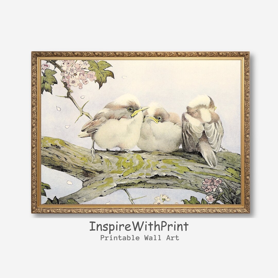 Vintage Birds on the Tree Wall Art, Digital Download, Vintage Spring ...