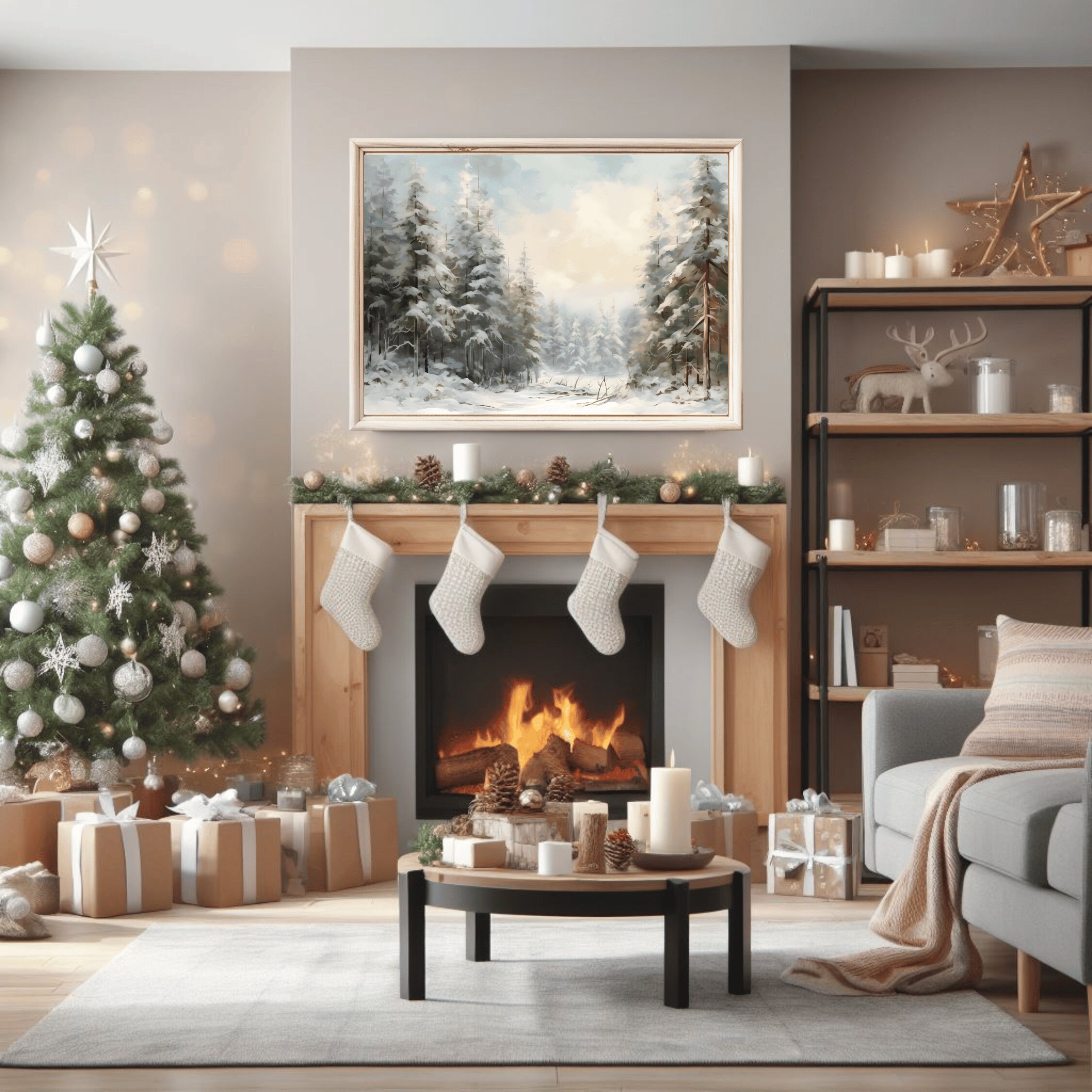 Winter Snow Pine Tree Forest Print, Digital Download, Vintage Pine Tree ...