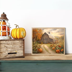 Farmhouse Pumpkin Barn Wall Art, Moody Fall Barn Print, Rustic Fall Art ...