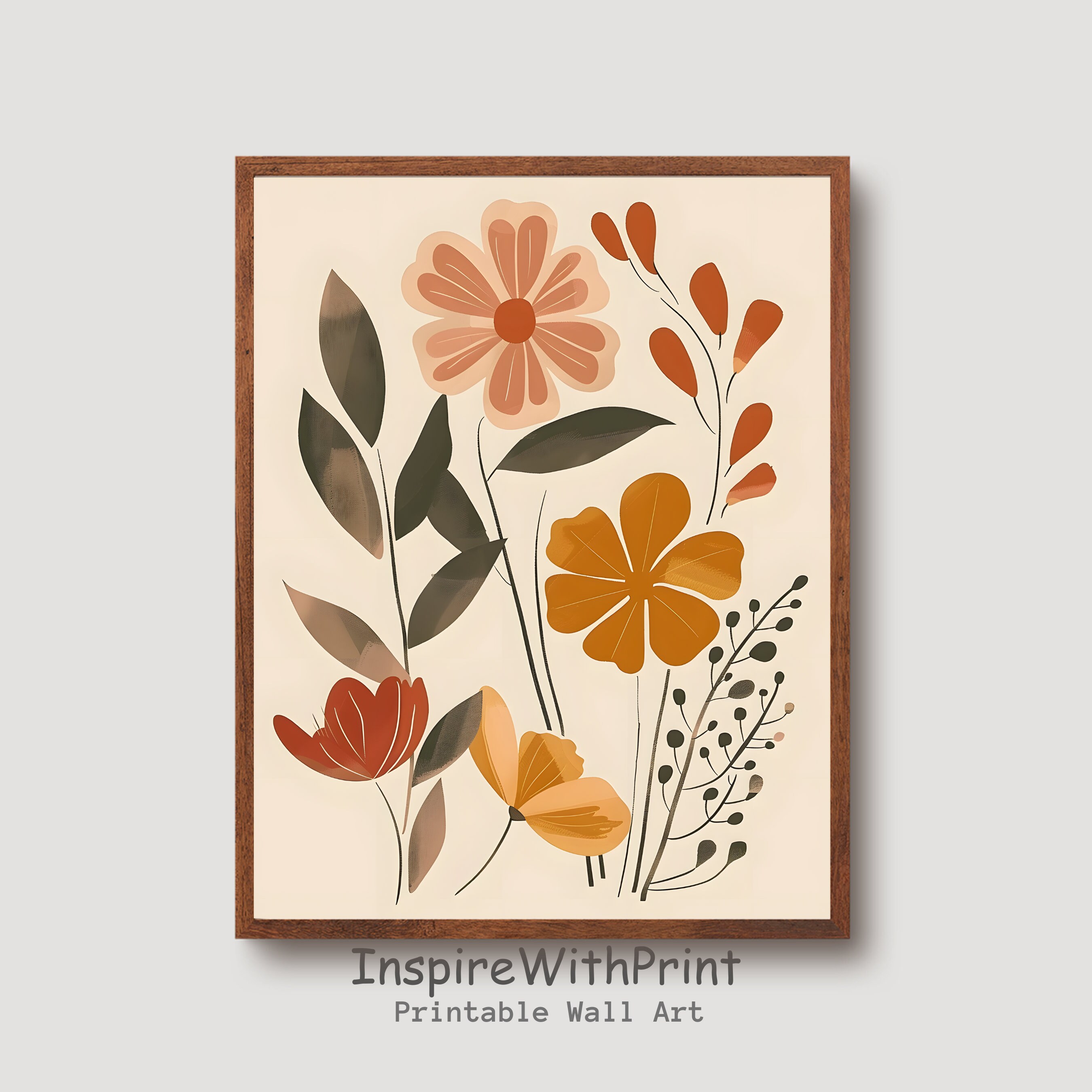 Midcentury Modern Boho Flower Wall Art, Digital Download MCM Flower ...