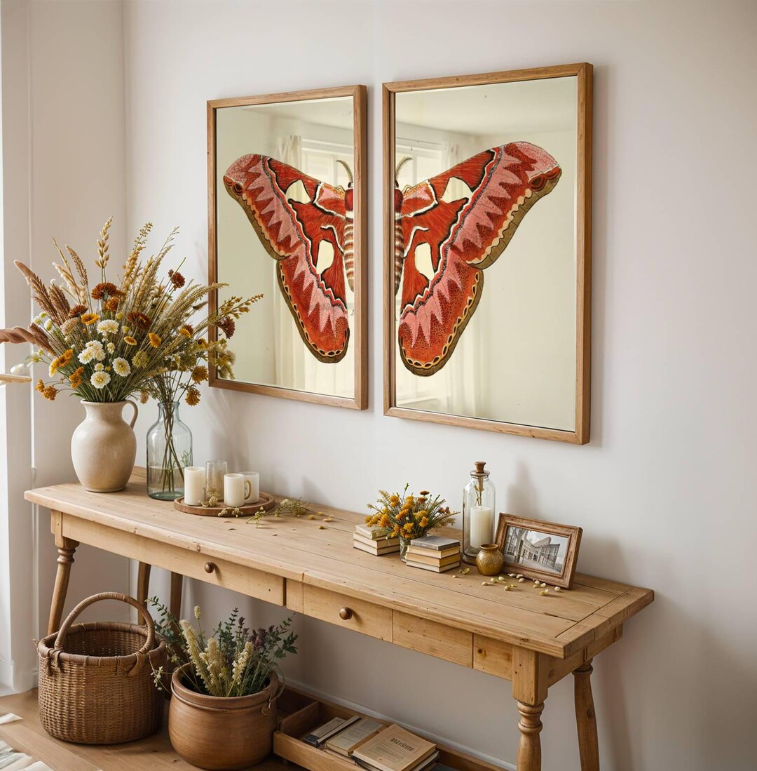 Vintage Butterfly Wing Wall Art Set of 2, Pink Butterfly Printable ...