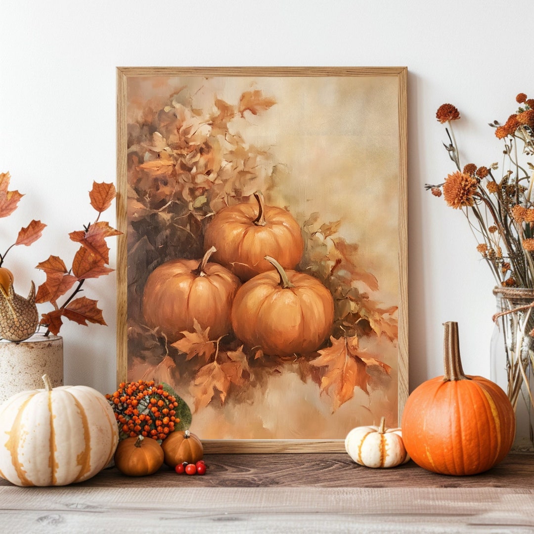 Vintage Pumpkins Wall Art, Moody Thanksgiving Art Print, Rustic ...