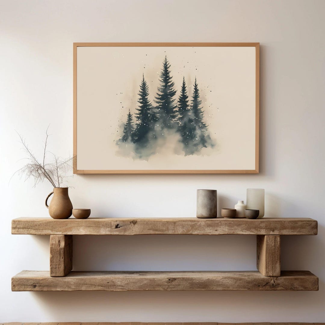 Rustic Winter Pine Tree Forest Print, Pine Trees Watercolor Painting ...