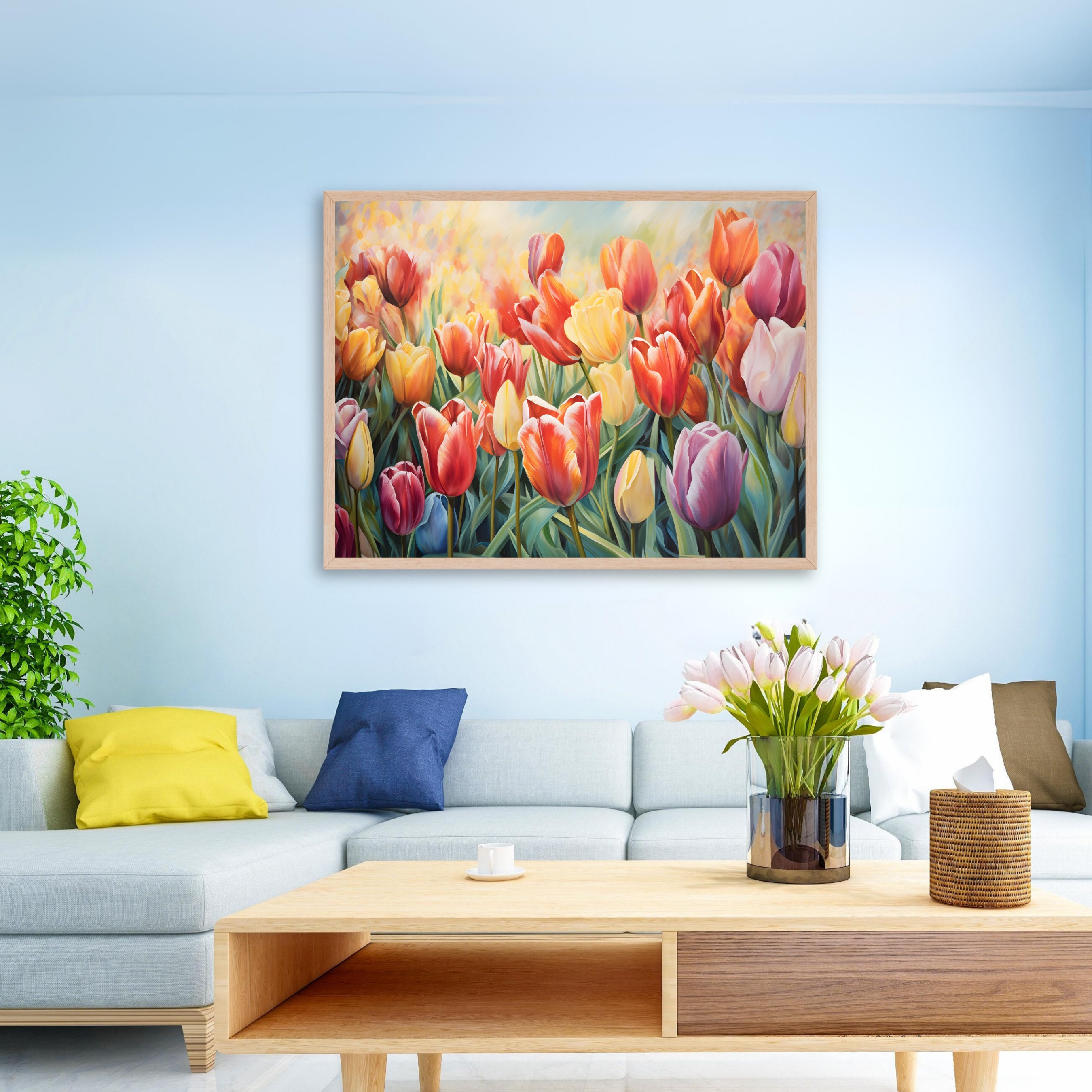 Colorful Tulip Garden Painting, Digital Download Tulip Prints, Spring ...