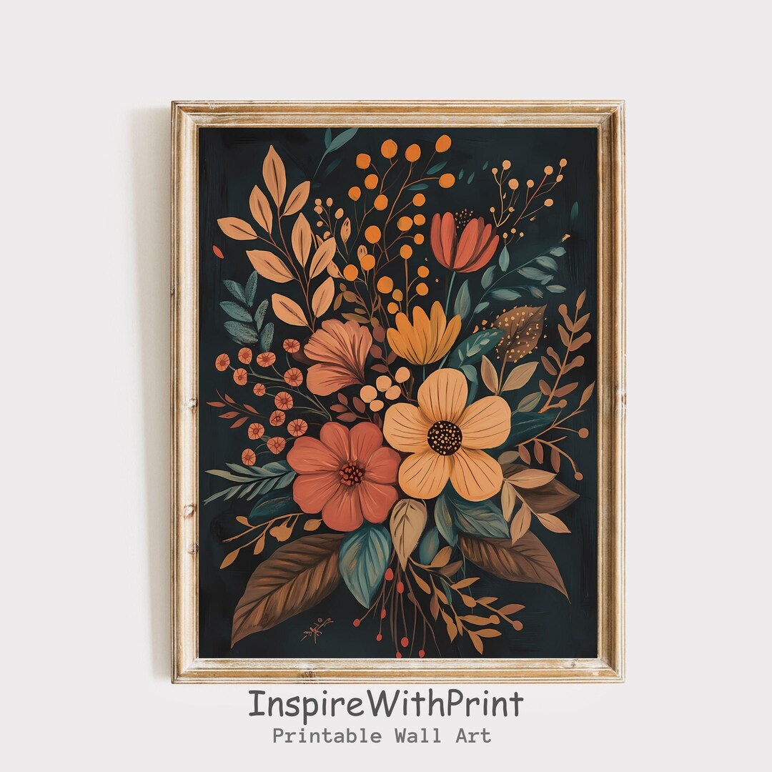 Midcentury Modern Boho Flower Bouquet Wall Art, Wildflowers Print, MCM ...