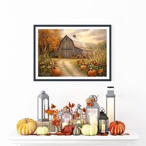 Farmhouse Pumpkin Barn Wall Art, Moody Fall Barn Print, Rustic Fall Art ...