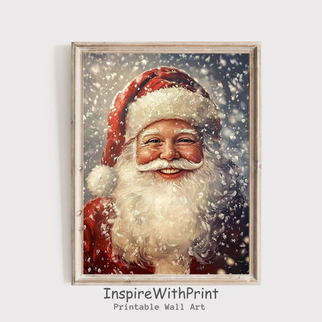 Vintage Santa Portrait Wall Art, Moody Christmas Printable Art, Snowy ...
