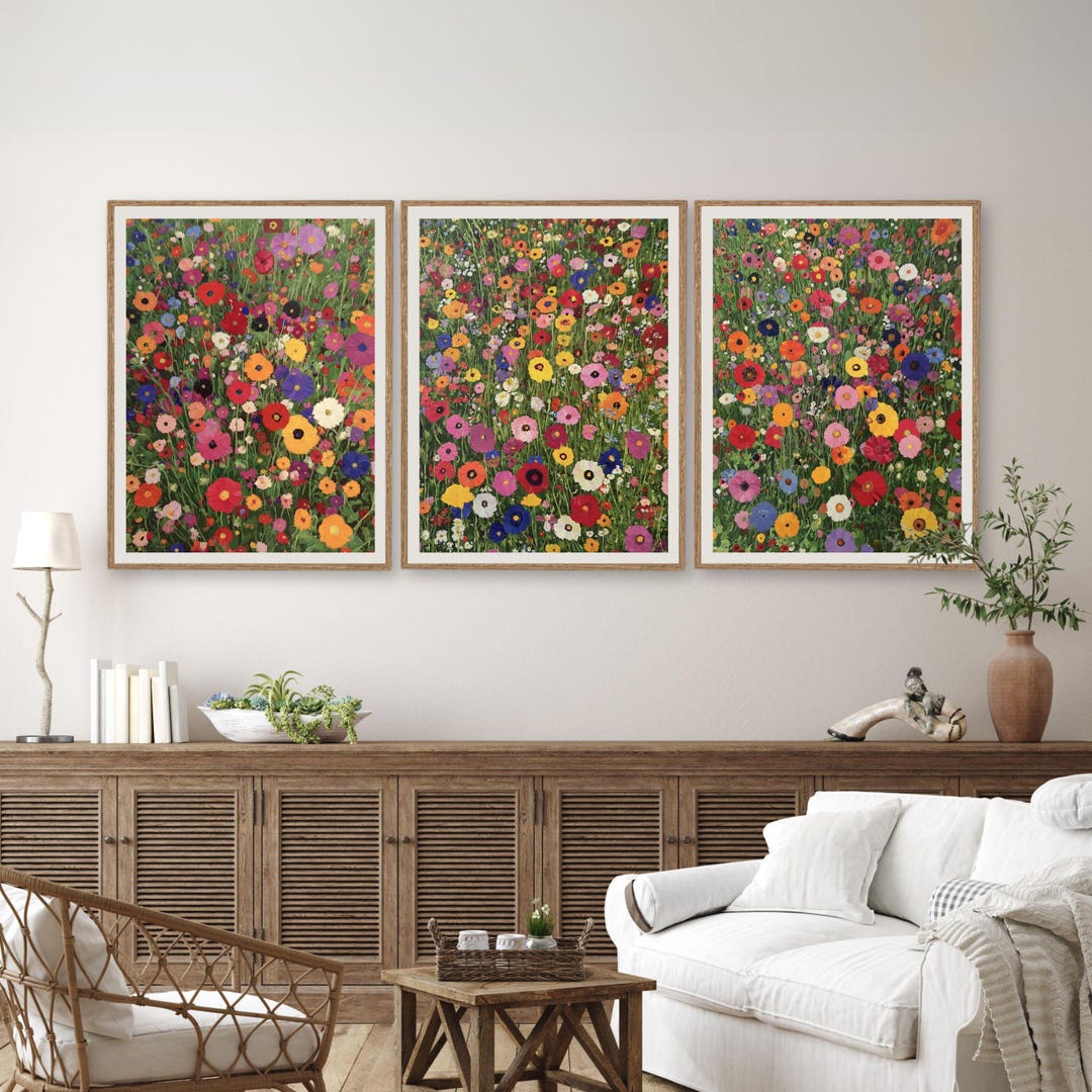 Vintage Spring Flower Garden Landscape 3 Pieces Wall Art, Gustav Klimt ...
