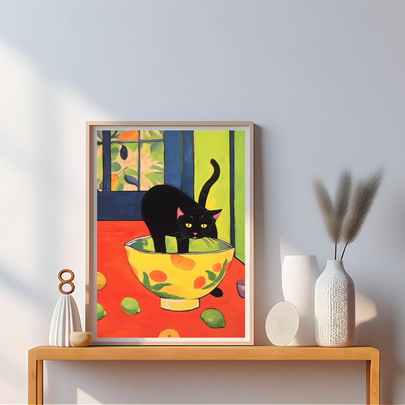 Henri Matisse Cat Print With Fruit Bowl ,digital Download Black Cat Art ...