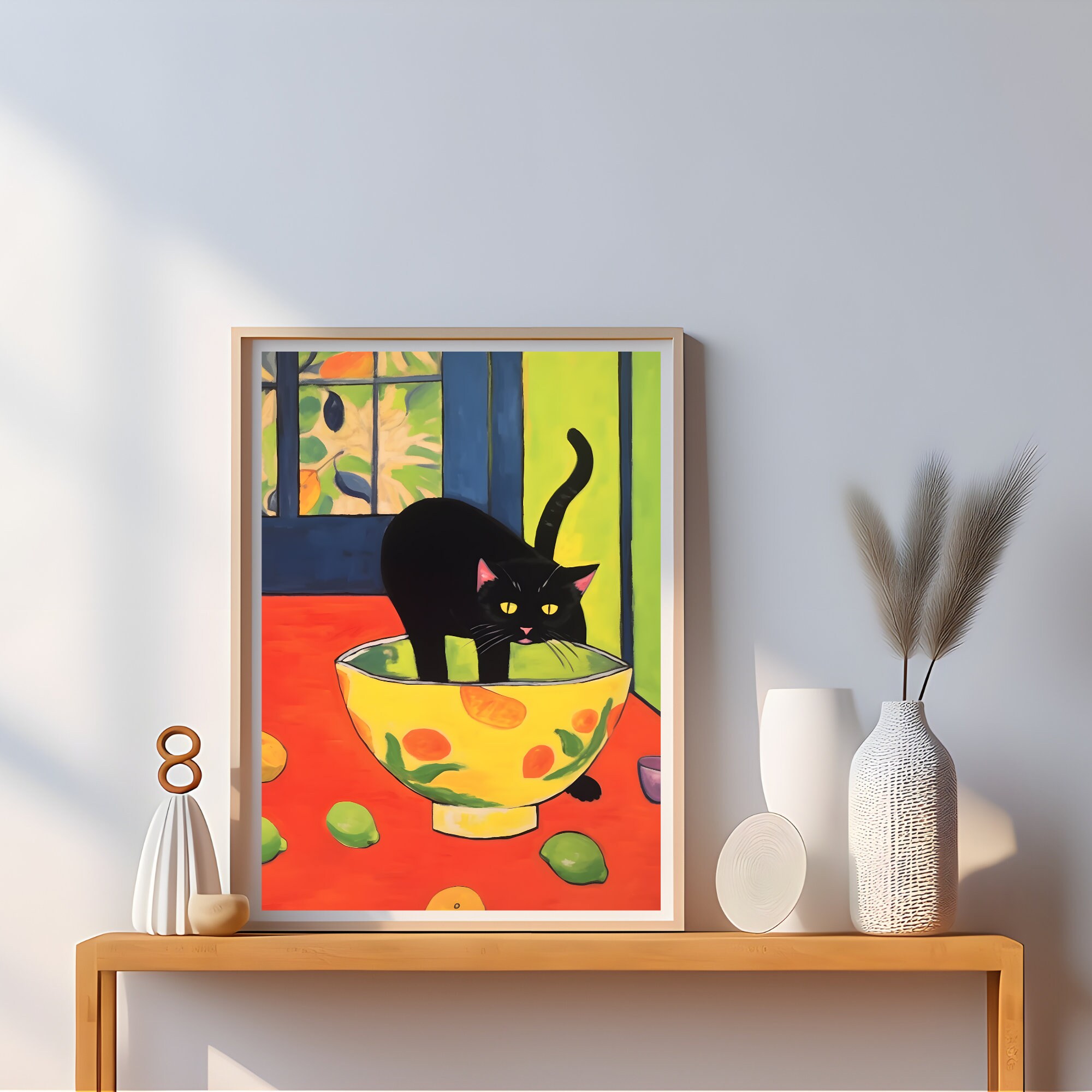 Henri Matisse Cat Print With Fruit Bowl ,digital Download Black Cat Art ...